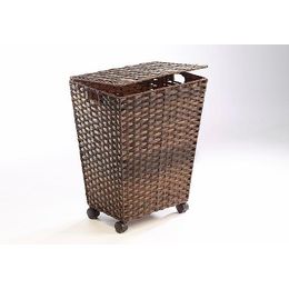 W&auml;schekorb Locker, braun, B:45cm H:57cm T:36cm, Polyrattan, W&auml;schesammler, W&auml;schekorb, Polyrattan, mit Rollen