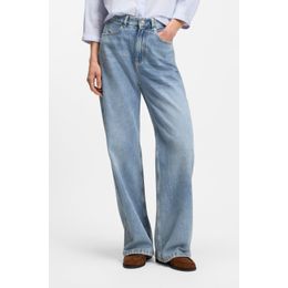 Straight-Jeans BOSS Orange "MARLENE HR 11.0 Premium Damenmode", Damen, Gr. 32, L&auml;nge 30, medium blau 421, Denim/Jeans, Obermaterial: 100% Baumwolle, unifarben, straight fit lang, Jeans Straight-Jeans, High Rise, Wide Leg
