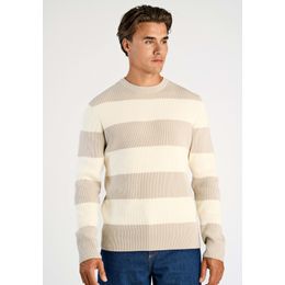 Strickpullover LINDBERGH, Herren, Gr. M, lt stone grau, Strick, Obermaterial: 80% Baumwolle, 20% Polyester, normal h&uuml;ftbedeckend, Rundhals, Pullover Strickpullover, mit Colorblocking-Streifen