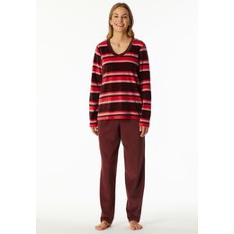 Schlafanzug Schiesser "Comfort Nightwear", Damen, Gr. 36, burgund, Webqualit&auml;t, Obermaterial: 75% Baumwolle, 25% Polyester, bequem lang, V-Ausschnitt, Homewear-Sets Schlafanzug, Baumwollmischung, V-Ausschnitt, lang&auml;rmelig, Velour-Qualit&auml;t