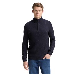 Troyer Tom Tailor, Herren, Gr. M, navy melange multi neps, Strick, Obermaterial: 60% Baumwolle, 40% Polyacryl, meliert, regular fit normal, ohne Ausschnitt, Rippb&uuml;ndchen, Pullover Troyer, mit Logo Stickerei