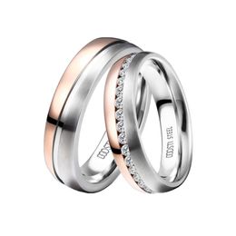Trauring DOOSTI "Schmuck Geschenk Edelstahl Trauring Ehering Partnerring LIEBE" Gr. 62, rosa (edelstahlfarben, ros&eacute;goldfarben), Fingerringe, Damen, 62,mit Zirkonia, Edelstahl, 6mm, Trauring, wahlweise mit oder ohne Zirkonia