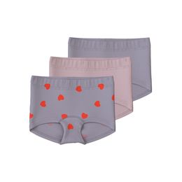 Hipster name it "NMFTIGHTS 3P LAVENDER HEARTS NOOS", M&auml;dchen, Gr. 104, 3 Stk., lavender gray, Jersey, Obermaterial: 95% Baumwolle, 5% Elasthan, bedruckt, unifarben, eng, Unterhosen Hipster