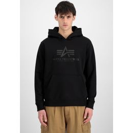 Kapuzensweatshirt Alpha Industries "Basic Hoody Carbon", Herren, Gr. L, schwarz (schwarz, schwarz), Sweatware, Obermaterial: 80% Baumwolle, 20% Polyester, bedruckt, regular fit h&uuml;ftbedeckend, Rundhals, Sweatshirts Kapuzensweatshirt