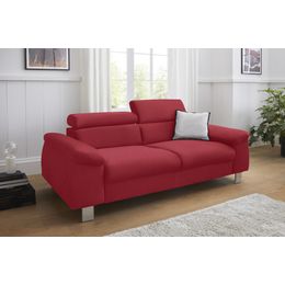 3-Sitzer COTTA "Komaris, B: 193 cm", rot, B:193cm T:104cm, Microfaser PRIMABELLE (100% Polyester);Kunstleder SOFTLUX;Feinstruktur (100% Polyester);Kunstleder SOFTLUX/Struktur (100% Polyester);NaturLEDER, Sofas, 3-Sitzer, mit Kopfteilverstellung