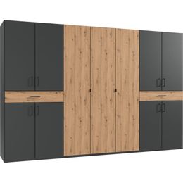 Dreht&uuml;renschrank wimex "Tibet Kleiderschrank mit sehr viel Stauraum, gro&szlig;e Farbauswahl", grau (graphit, absetzung artisan eiche nachbildung), B:313cm H:208cm T:58cm, Holzwerkstoff, Schr&auml;nke, Dreht&uuml;renschrank, mit jeweils 2 Schubladen auf bequemer Zugriffsh&ouml;he, in 3 Breiten