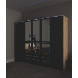 Kleiderschrank Priess "Schrank Garderobe W&auml;scheschrank Barcelona in 5 Breiten", braun (eichefarben artisan, schwarz), B:230cm H:193cm T:54cm, Holzwerkstoff, Schr&auml;nke, Kleiderschrank, viel Stauraum, ger&auml;umige Schubk&auml;sten, mit Spiegel, MADE IN GERMANY