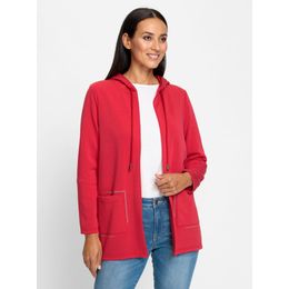 Shirtjacke Heine "Shirtjacke", Damen, Gr. 34, lila (erdbeere), 50% Modal, 44% Polyester, 6% Elasthan, unifarben, V-Ausschnitt, Shirts Shirtjacke
