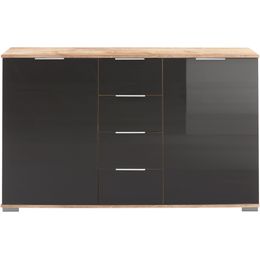 Kombikommode wimex "Easy", grau (plankeneichefarben, grauglas), B:130cm H:83cm T:40,5cm, Sideboards, Kombikommode