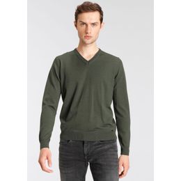 V-Ausschnitt-Pullover OLYMP "OLYMP Strick Casual", Herren, Gr. M, gr&uuml;n (olive), Obermaterial: 100% Schurwolle, tailliert, V-Ausschnitt, Pullover V-Ausschnitt-Pullover, klassischer Strickpullover