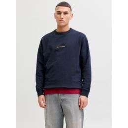 Jack & Jones Sweatshirt JACK & JONES "JORNORREBRO EMB SWEAT CREW NOOS", Herren, Gr. XS, sky captain, angeraute Sweatware, Obermaterial: 89% Baumwolle, 11% Polyester, bedruckt, relaxed fit normal, Rundhals, Rippb&uuml;ndchen, Sweatshirts Sweatshirt, mit Logo Print