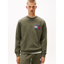Sweatshirt Tommy Jeans "TJM RWB FLAG", Herren, Gr. M, gr&uuml;n (pewter gr&uuml;n), Sweatware, Obermaterial: 100% Baumwolle, Rundhals, Rippb&uuml;ndchen, Sweatshirts Sweatshirt, Rundhals, regular fit, Print, Rippb&uuml;ndchen