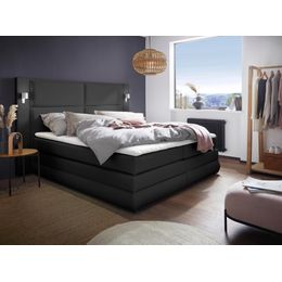 Boxspringbett Collection AB "Copenhagen", schwarz, B:231cm L:215cm, Holzwerkstoff, Spanplatte, Komplettbetten, Boxspringbett, inklusive Bettkasten, Topper, wahlweise mit LED-Beleuchtung