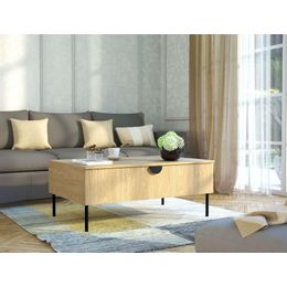Couchtisch Home Affaire "BELLOT Kaffeetisch mit viel Stauraum, 100x66cm, modernes Design", natur, B:100cm H:41,6cm T:66cm, Tische, Couchtisch, Beistelltisch mit zus&auml;tzlichen Aufbewahrungsschr&auml;nken, goldene Akzente