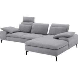 Ecksofa W.Schillig "valentinoo, Designsofa, bequem, elegant und zeitlos, L-Form", grau (dolphin r66), B:299cm H:83cm T:178cm, Chenille-Flachgewebe R66 (85% Polyester, 15% Nylon), Sofas, Ecksofa, inklusive Hocker, mit Sitztiefenverstellung, Breite 299 cm