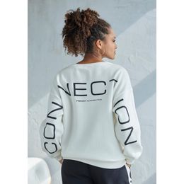 Sweatshirt French Connection, Damen, Gr. 44/46, wei&szlig; (off, wei&szlig;), Sweatware, Obermaterial: 60% Baumwolle, 40% Polyester, unifarben, l&auml;ssig geschnitten normal, Rundhals, angesetztes B&uuml;ndchen, Sweatshirts Sweatshirt, mit Schriftzug auf dem R&uuml;cken, Topseller