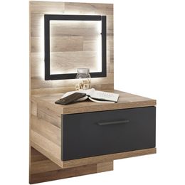 Nachtkommode Begabino "Dallas Nachttisch, Nachtschrank", grau (montana oak, graphit), B:50cm H:94cm T:40cm, Dekorfolie, Sideboards, Nachtkommode, inkl. LED Beleuchtung, Nako mit 1 Schubkasten