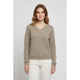 Langarmshirt Only "ONLPAOLA L/S V-NECK TOP JRS", Damen, Gr. XL, cocoa cr&eacute;me, Jersey, Obermaterial: 88% Polyester, 8% Viskose, 4% Elasthan, unifarben, loose fit, V-Ausschnitt, Shirts Langarmshirt