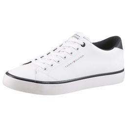 Sneaker Tommy Hilfiger "TH HI VULC CORE LOW LEATHER", Herren, Gr. 40, wei&szlig;, Leder, Lederimitat, unifarben mit Farbeinsatz, Schuhe Sneaker, Freizeitschuh, Halbschuh, Schn&uuml;rer mit gepolstertem Schaftrand