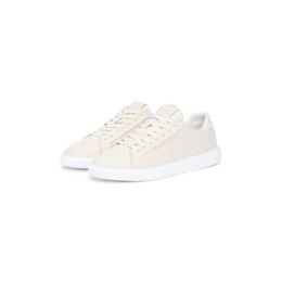 Plateausneaker Tommy Hilfiger "ICON COURT LIGHT WEIGHT SHINNY", Damen, Gr. 38, beige, Leder, Lederimitat, Schuhe Plateausneaker, Freizeitschuh, Halbschuh, Schn&uuml;rer mit TH-Logo - klein ausfallend