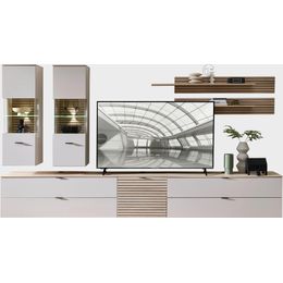 Wohnwand Innostyle "Ina Wohnwand, 340x185x44 cm (B/H/T)", cashmere, riva eiche, ABS-Kunststoff, Glas, Holzwerkstoff, MDF, Metall, Kastenm&ouml;bel-Sets, Wohnwand