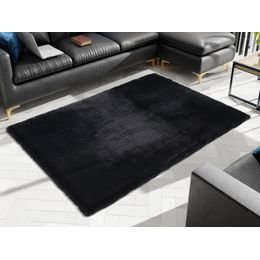 Hochflor-Teppich OCI DIE TEPPICHMARKE "ROCKY SOFT", schwarz, B:67cm H:35mm L:130cm, Polyester, Teppiche, Hochflor-Teppich, Kunstfell, weich, kuschelig, maschinell gewebt, Kaninchen Haptik