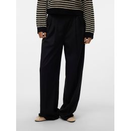 V&eacute;ro Moda Anzughose VERO MODA "VMHAILEY HW WIDE PLEAT PANT NOOS", Damen, Gr. 38, L&auml;nge 30, schwarz, Web, Obermaterial: 80% Polyester, 20% Viskose, unifarben, weit lang, Hosen Anzughose, Hose mit weitem Beinschnitt, High Waist Bund