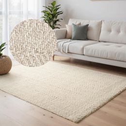 Wollteppich ELLE DECORATION "Majoli, auch als L&auml;ufer", beige (natur wei&szlig;), B:120cm H:10mm L:170cm, Jute, Wolle, Teppiche, Wollteppich, Herringbone, Wolle, Jute, Natur, Wohnzimmer, Schlafzimmer, Boho,Skandi