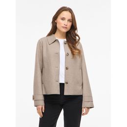 Kurzjacke Vila "VIJUICE L/S SHORT JACKET - NOOS", Damen, Gr. 34, natural melange, Web, Obermaterial: 80% Polyester, 10% Polyacryl, 10% Viskose, unifarben, regular fit kurz, Jacken Kurzjacke