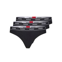 String HUGO UNDERWEAR "TRIPLET THONG STRIPE", Damen, Gr. XS, 3 Stk., schwarz (schwarz 001), Jersey, Obermaterial: 95% Baumwolle, 5% Elasthan, unifarben, k&ouml;rpernah, Unterhosen String, mit HUGO Logo-Elastikbund