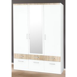 Kleiderschrank Priess, wei&szlig; (wei&szlig;, struktureichefarben hell), B:140cm H:193cm T:56cm, Holzwerkstoff, Schr&auml;nke, Kleiderschrank