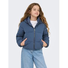 Steppjacke KIDS Only "KOGDOLLY SHORT PUFFER JACKET OTW", M&auml;dchen, Gr. 128, blau (vintage indigo), Web, Obermaterial: 60% Polyester, 40% Nylon, unifarben, normal h&uuml;ftlang, Jacken Steppjacke, mit abnehmbarer Kapuze