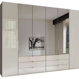 Faltt&uuml;renschrank Wiemann "Kansas, Kleiderschrank, Schrank, W&auml;scheschrank, mit Glas und Spiegel", beige (champagner, glas und spiegel), B:300cm H:217cm T:58cm, Schr&auml;nke, Faltt&uuml;renschrank, inkl. gep&auml;mpften Schubk&auml;sten und T&uuml;ren, mit Panorama&ouml;ffnung