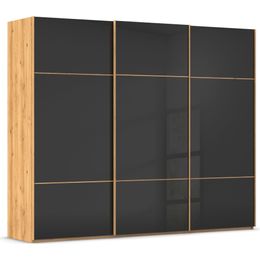 Schwebet&uuml;renschrank Rauch "Kleiderschrank Schrank Garderobe Schlafzimmerschrank SCALE-TRIO", schwarz (asteiche, glas schwarz, griffleisten asteiche), B:271cm H:223cm T:68cm, Holzwerkstoff, Schr&auml;nke, Schwebet&uuml;renschrank, edle dreigeteilte Front mit 2 Zierleisten Glasfront MADE IN GERMANY