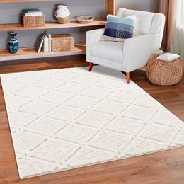 Hochflor-Teppich OTTO HOME "Tammo", beige (creme), B:160cm H:20mm L:230cm, Obermaterial: 100% Polypropylen, Teppiche, Hochflor-Teppich, L&auml;ufer, weich, uni, Rauten-Optik, Hoch Tief Struktur, Wohnzimmer