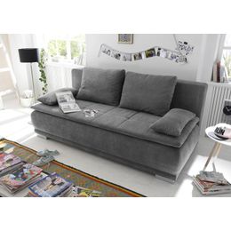 Schlafsofa ED EXCITING DESIGN "Luigi", grau (uran 03 dunkelgrau), B:211cm H:93cm T:103cm, 95% Polyester, 5% Nylon, Sofas, Schlafsofa, mit Bettkasten & 2 Armlehnenkissen