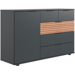 Kombikommode wimex "Rotterdam", grau (graphit, ein schubkasten akustiklamellen nachbildung), B:130cm H:83cm T:41cm, Sideboards, Kombikommode, auf Metallschienen