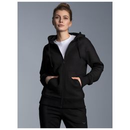 Sweatjacke TRIGEMA "TRIGEMA Sweatjacke mit Kapuze", Damen, Gr. S, schwarz, 70% Baumwolle, 30% Polyester, Basic, lang, Rundhals, Sweatjacken Sweatjacke