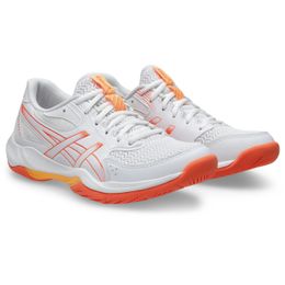 Hallenschuh asics "GEL-ROCKET 12", Damen, Gr. 40,5, wei&szlig; (wei&szlig;, vivid coral), Synthetik, Schuhe Hallenschuh, besonders geeignet f&uuml;r Handball und Volleyball