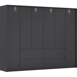 Dreht&uuml;renschrank Rauch "Mainz mit Passepartout", grau (graumetallic), B:275cm H:212cm T:58cm, Holzwerkstoff, Schr&auml;nke, Dreht&uuml;renschrank, optional mit Beleuchtung, Au&szlig;ent&uuml;ren mit Push-to-Open Funktion