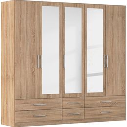 Kleiderschrank Rauch "Schrank Garderobe W&auml;scheschrank HERSBRUCK in 2 Breiten", braun (eiche sonoma), B:226cm H:210cm T:54cm, Holzwerkstoff, Schr&auml;nke, Kleiderschrank, mit 6 gro&szlig;z&uuml;gigen Schubladen sowie Spiegelt&uuml;ren MADE IN GERMANY