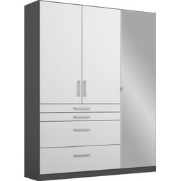 Dreht&uuml;renschrank Rauch "Kleiderschrank Schrank Garderobe Garderobenschrank Topseller HOMBURG", wei&szlig; (graumetallic, hochglanz wei&szlig;), B:136cm H:197cm T:54cm, Holzwerkstoff, Schr&auml;nke, Dreht&uuml;renschrank, mit Spiegel, oberer Schubkasten mit Einteilung MADE IN GERMANY