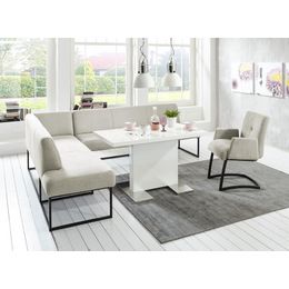 Eckbank exxpo - SOFA FASHION "Affogato, hoher Sitzkomfort, bequem", silber, B:197cm H:82cm T:265cm, Struktur: Webvelour 100% Polyester, Sitzb&auml;nke, Eckbank, Frei im Raum stellbar