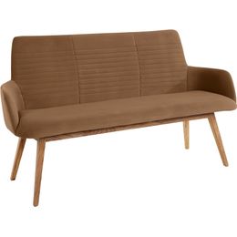 Sitzbank OTTO products "Alessja", gelb (curry, eiche natur), B:160cm H:90cm T:60cm, Holzwerkstoff, Massivholz, Polyester, Sitzb&auml;nke, Sitzbank, Breite 160 cm, Bezug aus Microfaser, Gestell aus Eiche Massivholz