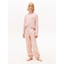 Pyjama, M&auml;dchen, Gr. 164/170, rosa (foggy pink), Jersey, Obermaterial: 100% Baumwolle, Tommy Hilfiger Underwear, unifarben, bequem lang, Rundhals, abgesteppte Kante, Homewear-Sets Pyjama, f&uuml;r Kinder bis 16 Jahren, reine Baumwolle, Logoschriftzug am Bund