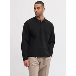 Jack & Jones Polokragenpullover JACK & JONES "JPRBLABRADFORT KNIT POLO", Herren, Gr. L, schwarz, Strick, Obermaterial: 67% Polyester, 25% Polyacryl, 8% Nylon, unifarben, relaxed fit, Pullover Polokragenpullover