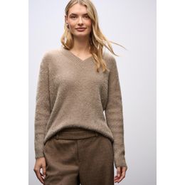 V-Ausschnitt-Pullover Street One, Damen, Gr. 38, mocha glow, Strick, Obermaterial: 55% Polyester, 45% Baumwolle, unifarben, regular fit normal, V-Ausschnitt, gerader Abschluss, Pullover V-Ausschnitt-Pullover, mit Rippb&uuml;ndchen