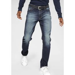 H.I.S. Straight-Jeans H.I.S "DIX", Herren, Gr. 34, L&auml;nge 36, blau (d blau), Denim/Jeans, Obermaterial: 92% Baumwolle, 7% Elastomultiester, 1% Elasthan, normal lang, Jeans Straight-Jeans, gerade Beinform, niedrige Leibh&ouml;he, Used-Waschung, Topseller