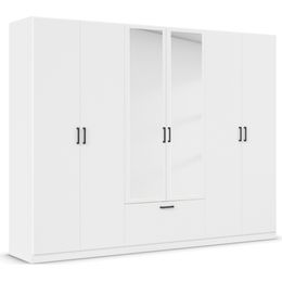 Dreht&uuml;renschrank Rauch "Kleiderschrank Schrank Garderobe W&auml;scheschrank BARI mit Spiegel", wei&szlig; (alpinwei&szlig;), B:270cm H:210cm T:54cm, Holzwerkstoff, Schr&auml;nke, Dreht&uuml;renschrank, mit Schubasten mittig, moderner Griff in Graumetallic MADE IN GERMANY