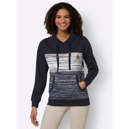 Sweatshirt Casual Looks, Damen, Gr. 40, blau (marine, ecru, meliert), 100% Baumwolle, gemustert, mehrfarbig, Sweatshirts Sweatshirt